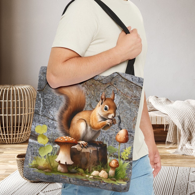 Squirrel Tote Bag, Wildlife Forest Animal Wilderness Mushroom Gift Bag ...