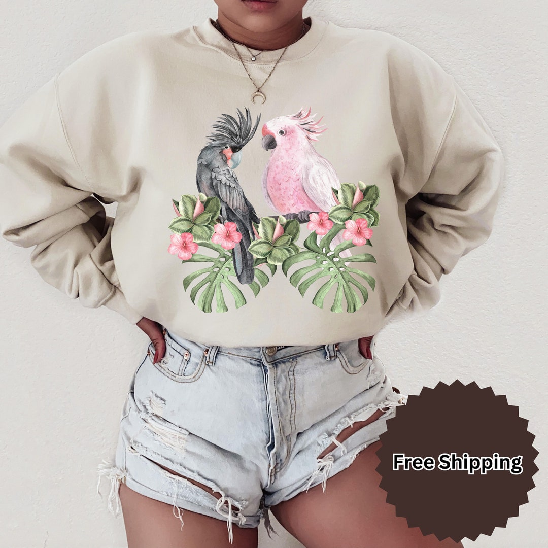 Cockatiel Bird Sweatshirt, Women's Cockatoo Bird Tropical Wildlife Top ...