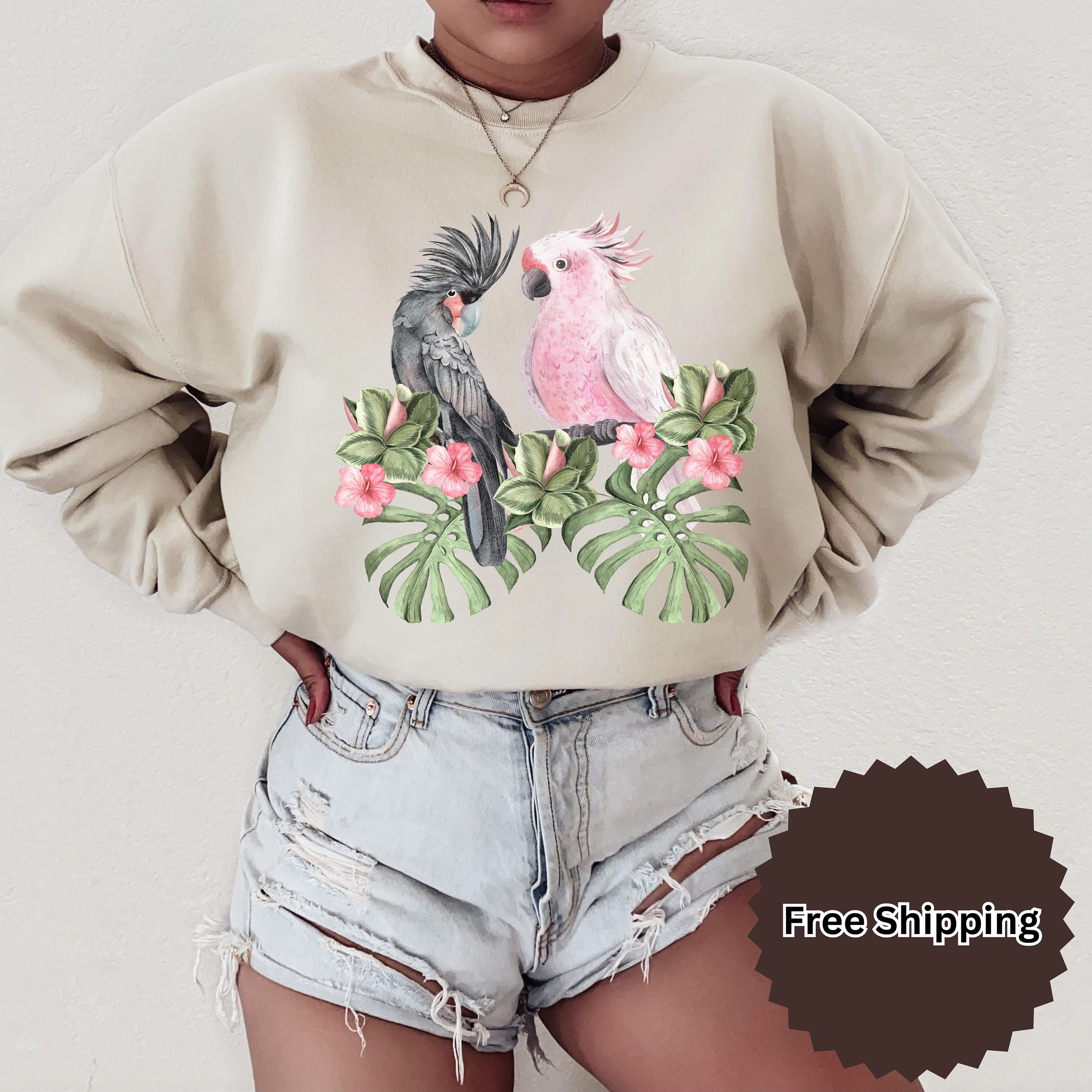 Cockatiel Bird Sweatshirt, Women's Cockatoo Bird Tropical Wildlife Top ...