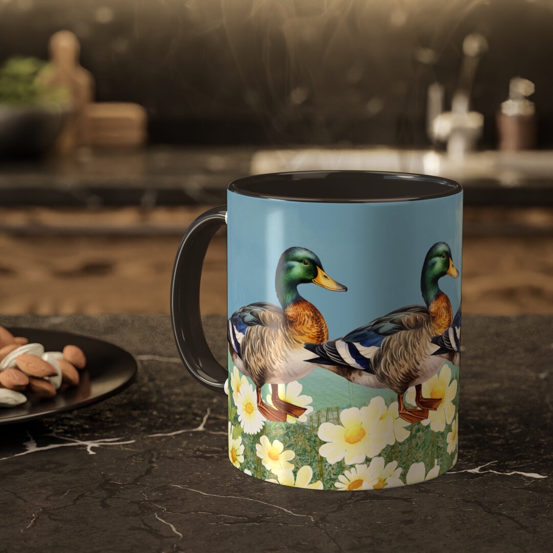 Mallard Duck Daisy Flower Mug, Floral Dinnerware Home Decor Gift, Bird ...