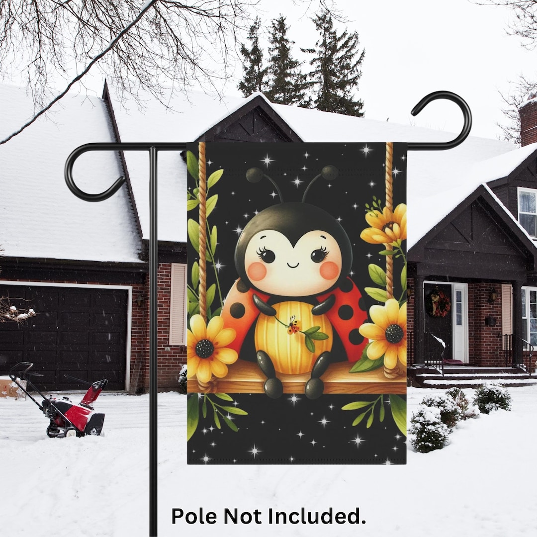 Cute Ladybug and Flower Garden Swing Flag, Decorative Outdoor Yard ...