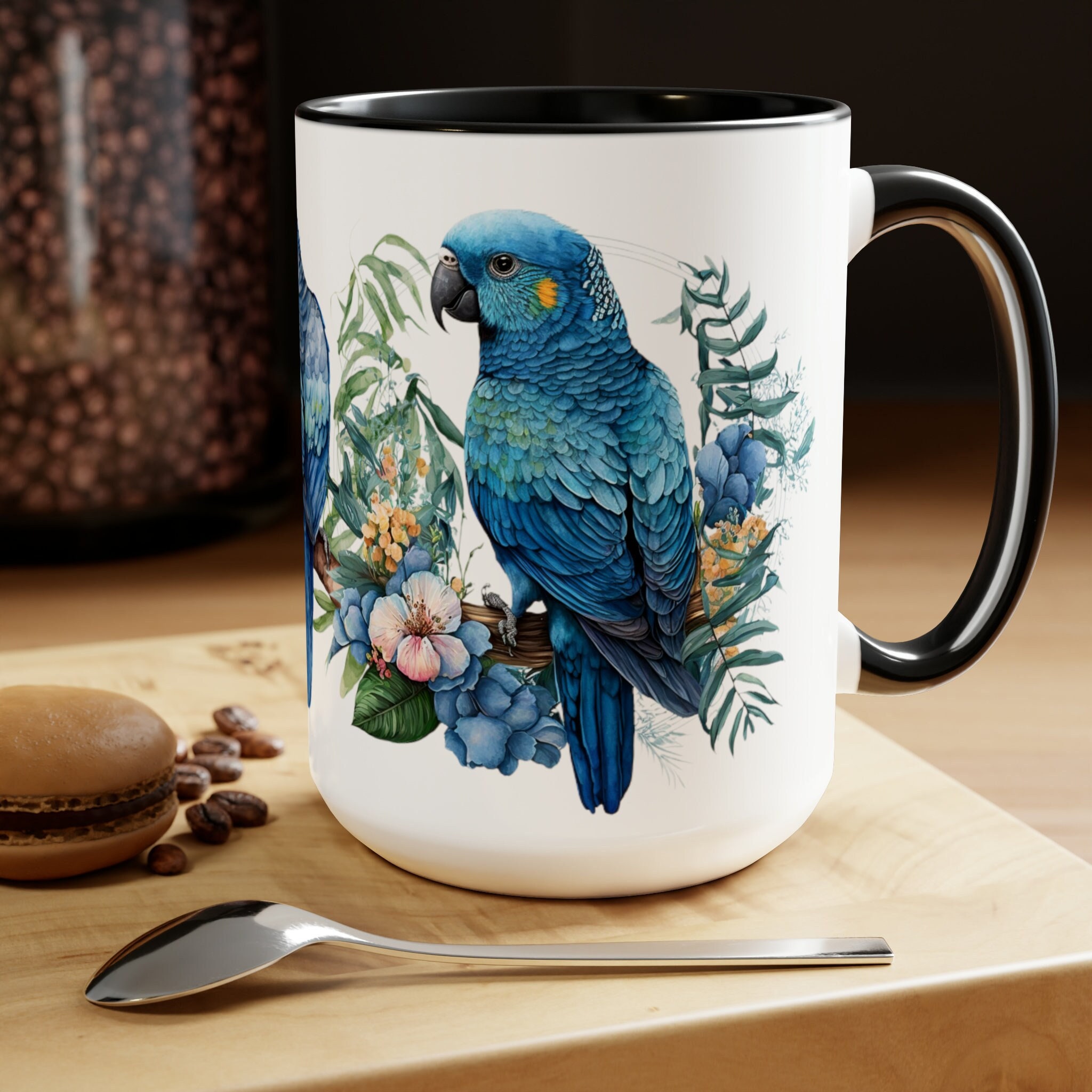 Blue Parrot Mug, Parrot Bird Dinnerware for Tropical Bird Mom ...