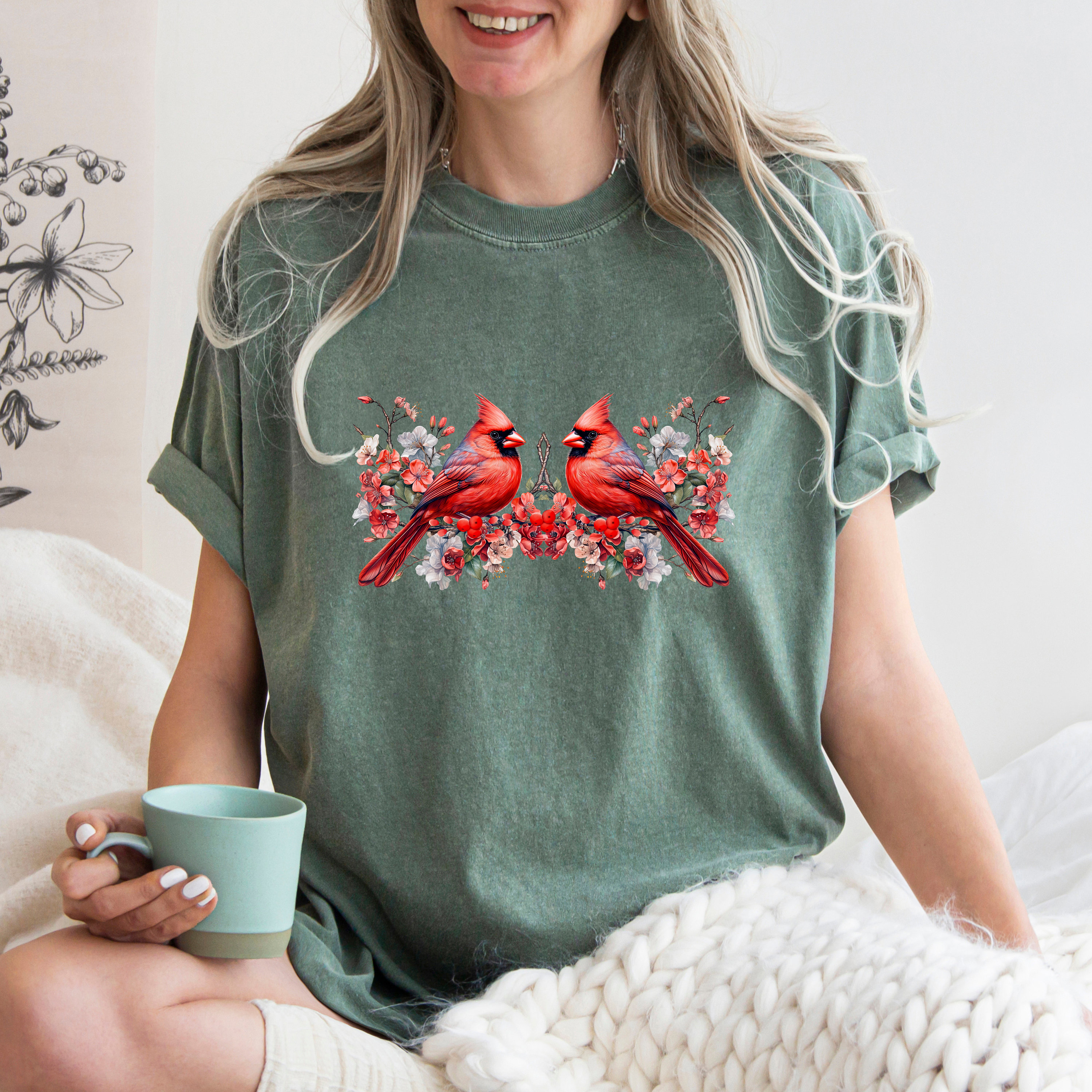 Cardinal Bird T-shirt, Red Cardinal Winter Shirt, Womens Wildlife Top ...