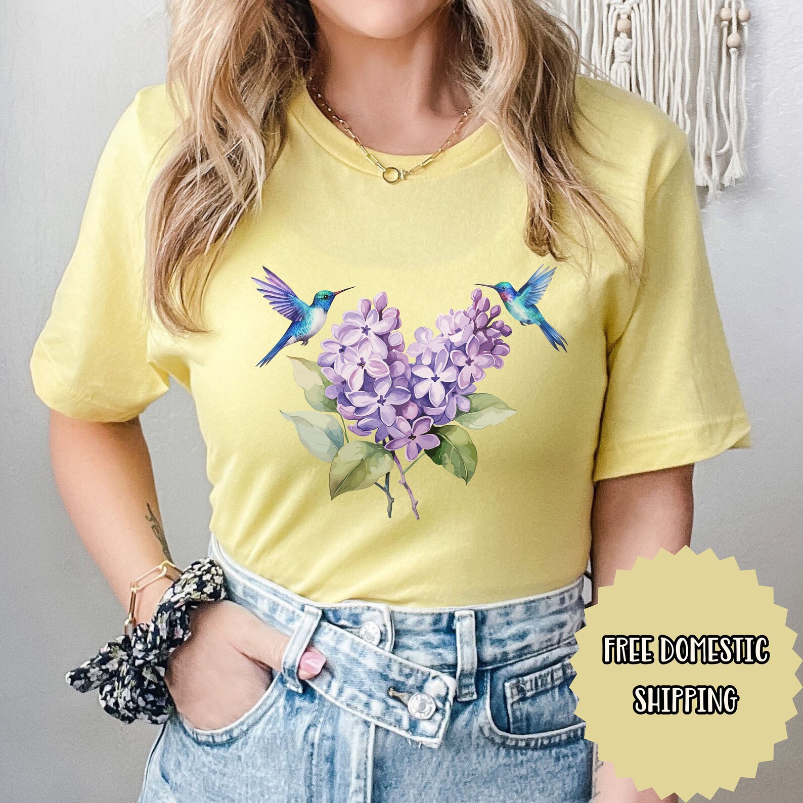 Hummingbird T-shirt, Spring Bird Lover Lilac Bird Shirt, Hummingbird ...