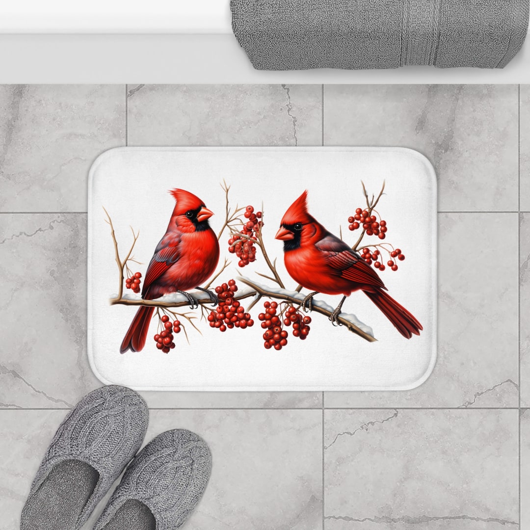 Cardinal Bird Bathmat, Wildlife Bathroom Home Decor, Animal Room Accent ...