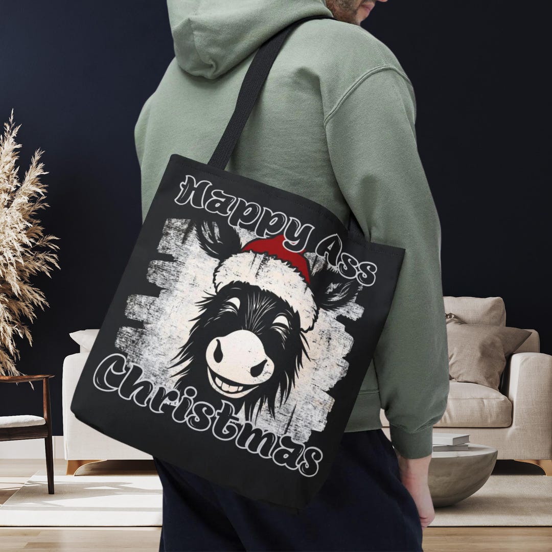 Happy Ass Christmas Tote Bag, Funny Donkey Holiday Bag, Farm Animal ...