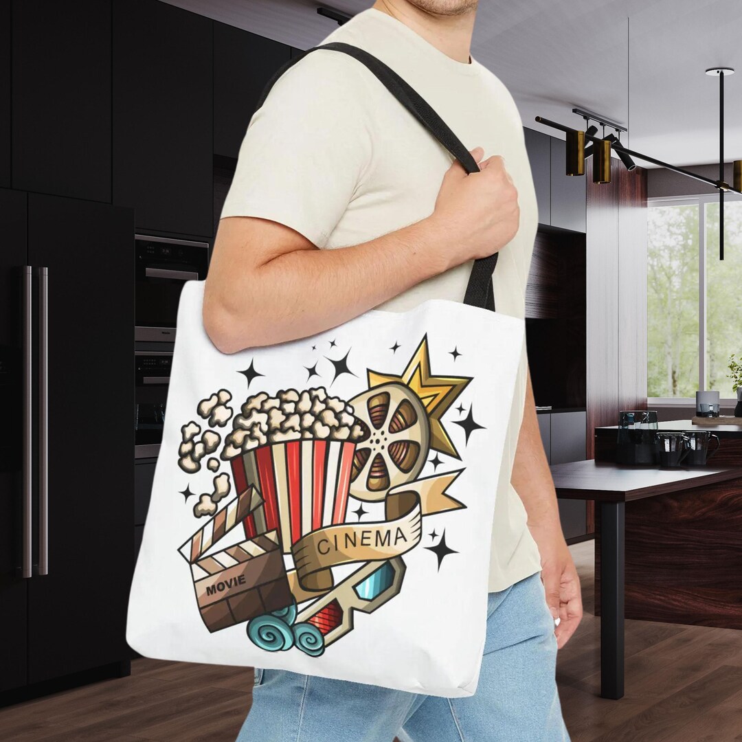 Movie Theme Tote Bag, Vintage Retro Nostalgia Old Fashioned Cinema ...