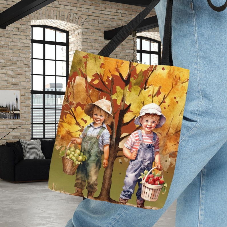Country Core Farm Boy Tote Bag, Yellow Maple Tree Fall Foliage Apple ...