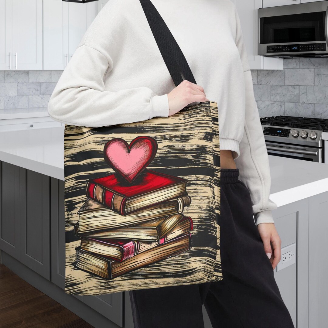Reading Book Heart Valentine Tote Bag, Cute Student Back to School ...