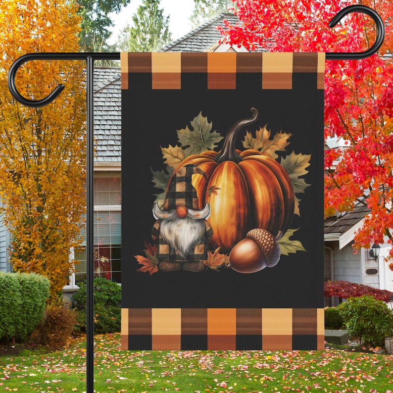 Autumn Gnome Pumpkin Yard Flag, Outdoor Lawn Home Decor Fall Porch ...