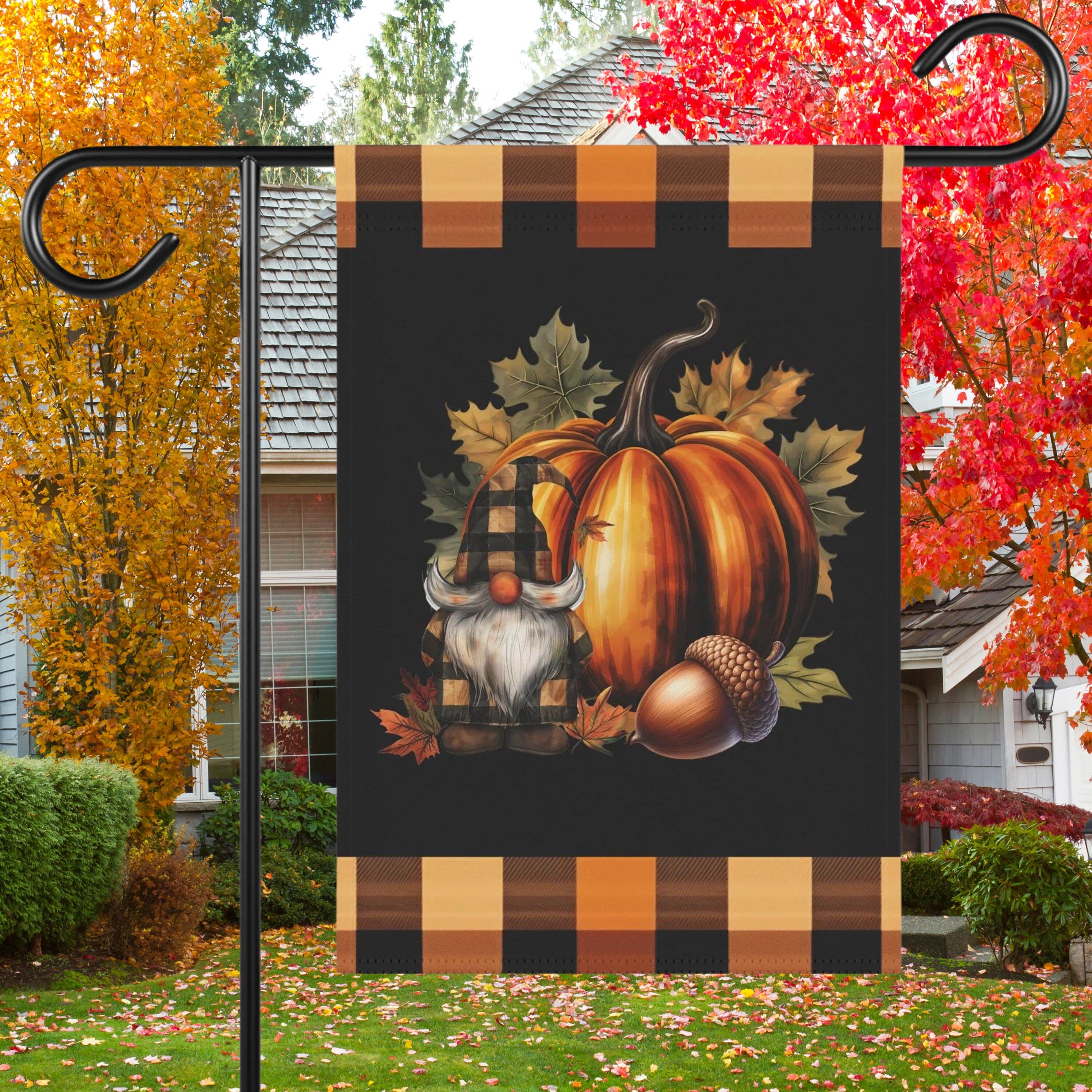 Autumn Gnome Pumpkin Yard Flag, Outdoor Lawn Home Decor Fall Porch ...