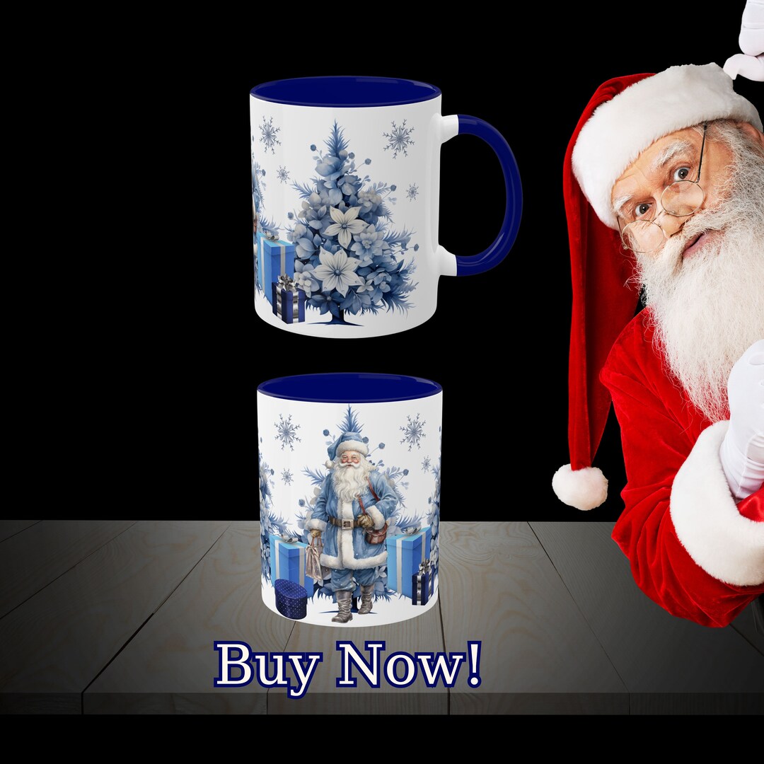 Blue Santa Christmas Tree Mug, Christmas Decor Cocoa Cup, Christmas ...