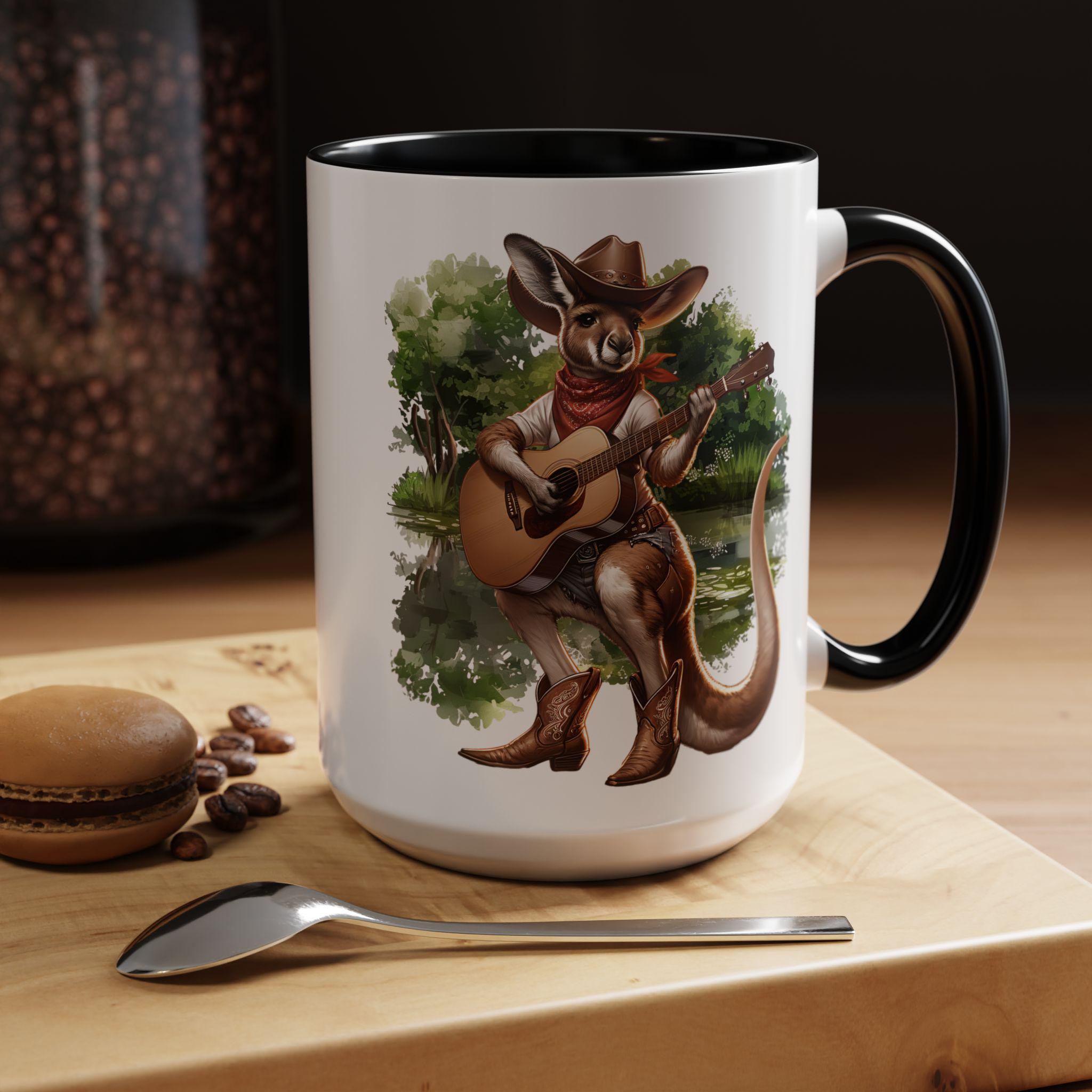 Aussie Kangaroo Down Under Cowgirl Guitar Player Mug, Rustic Country ...