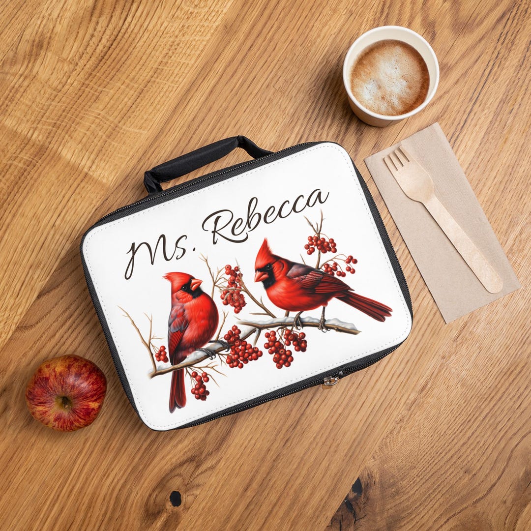 Personalized Cardinal Lunch Bag, Custom Name Insulated Tote, Teacher ...