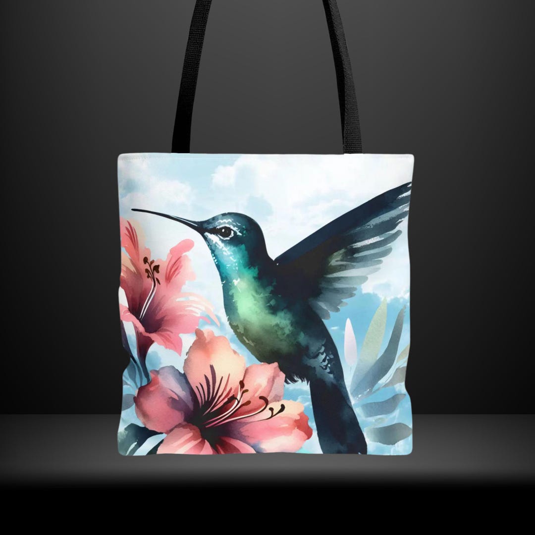 Hummingbird Flower Tote Bag, Bird Floral Travel Carryall Sack ...