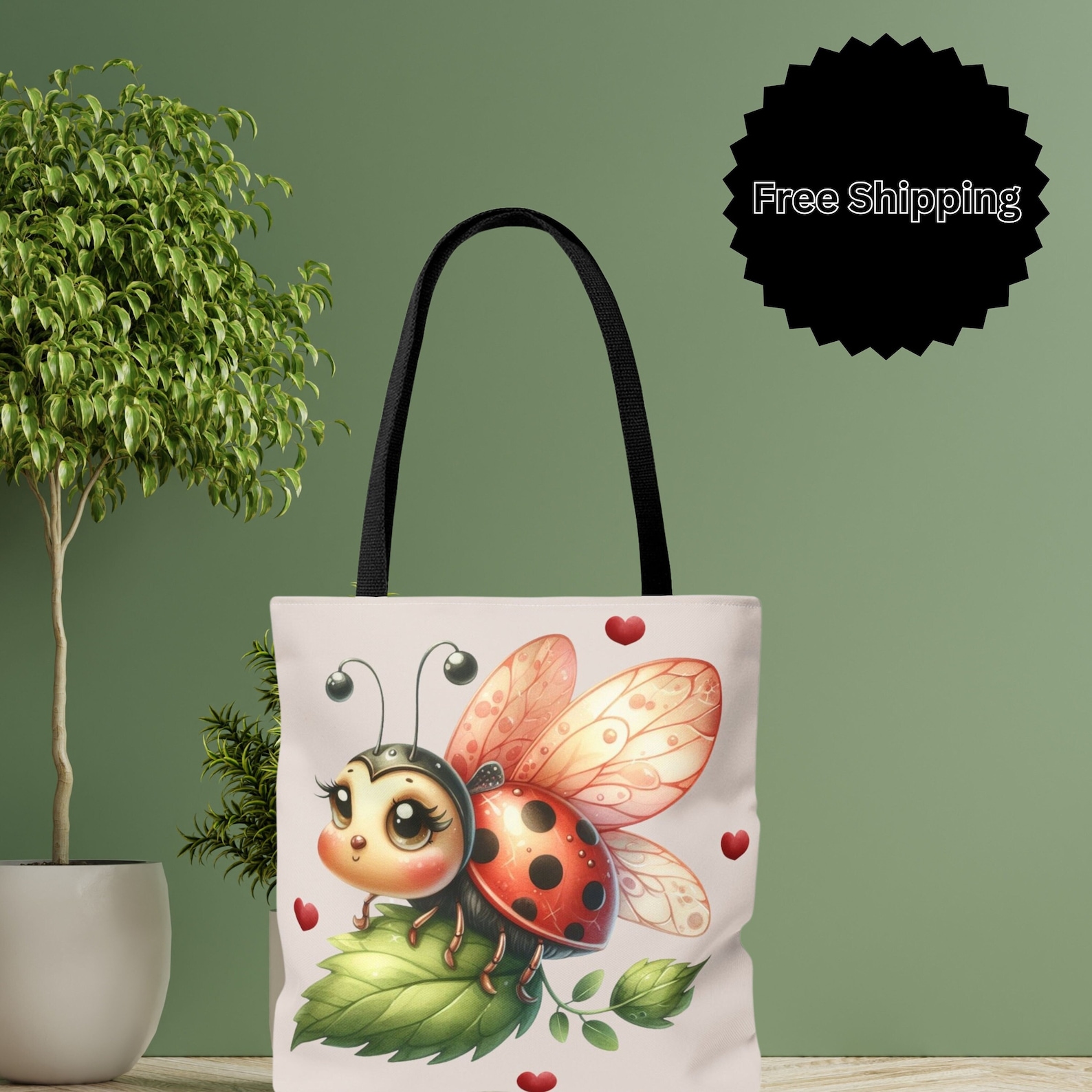 Ladybug Heart Tote Bag, Large Garden Insect Bag, Spring Gardener Gift ...