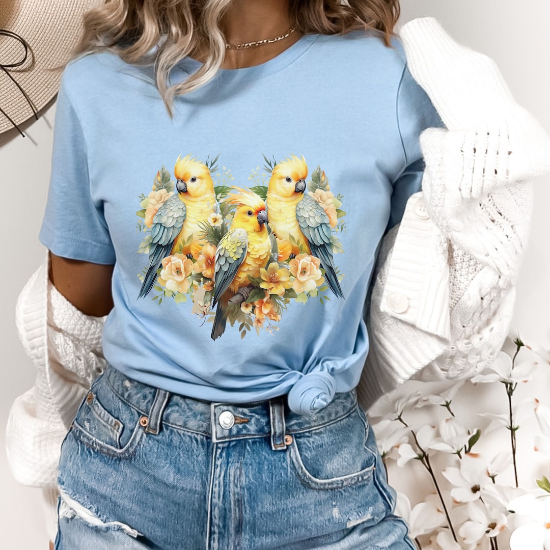 Parakeet Bird Shirt, Women's Yellow Birds Tropical Wildlife Tee, Ladies ...