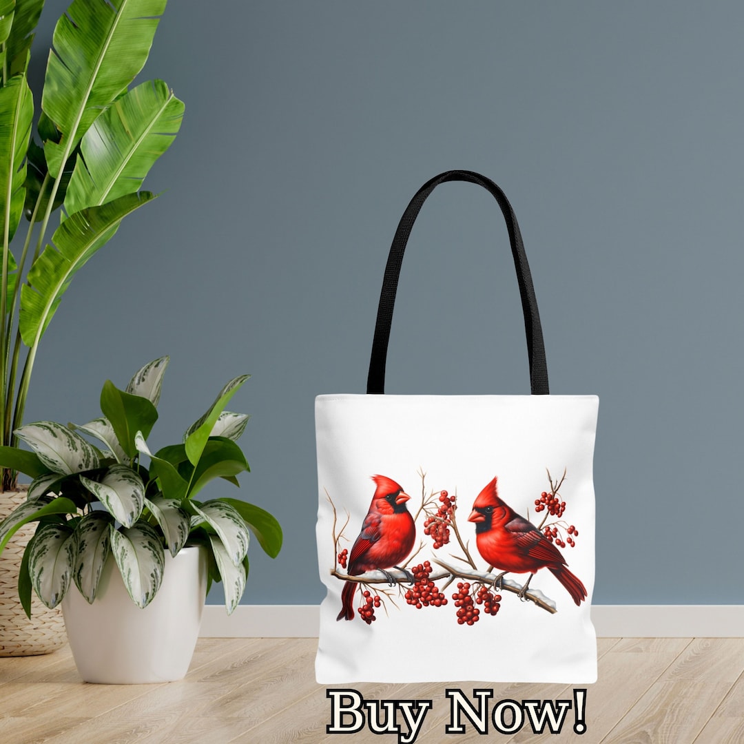 Cardinal Bird Tote Bag, Winter Red Bird Travel Bag, Wildlife Travel Bag ...