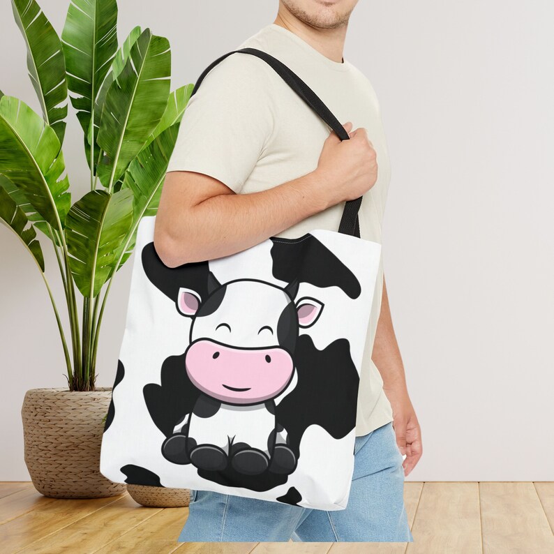 Cartoon Cow Print Tote Bag, Cute Cow Farm Animal Travel Bag for Her ...