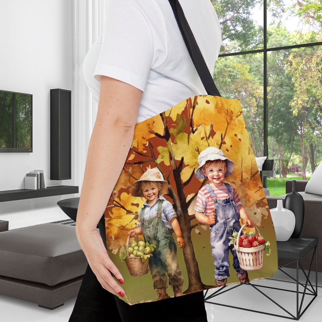Country Core Farm Boy Tote Bag, Yellow Maple Tree Fall Foliage Apple ...