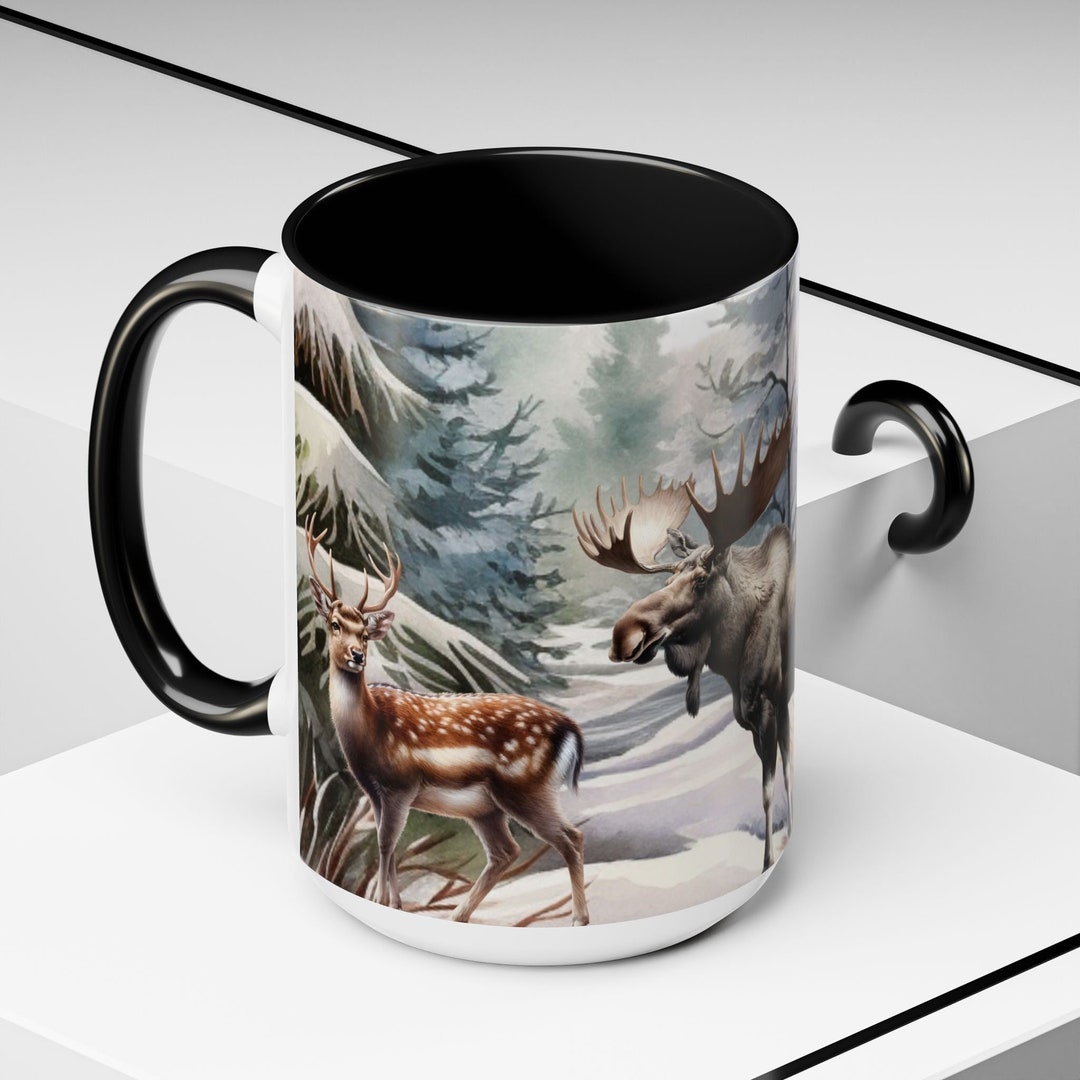 Buck Moose Mug, Winter Wilderness Forest Bull Animal Drinkware, Nature ...