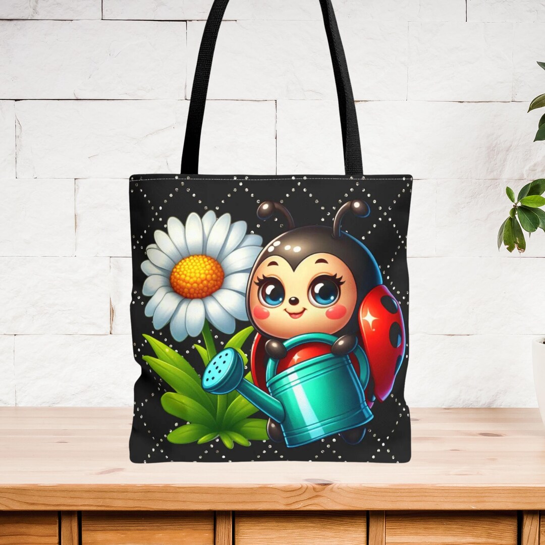 Ladybug Gardener Tote Bag, Daisy Insect Travel Accessory, Reusable ...