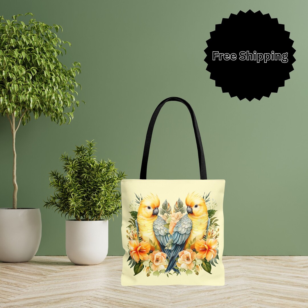 Parakeet Bird Tote Bag, Women's Yellow Birds Tropical Wildlife Tote ...