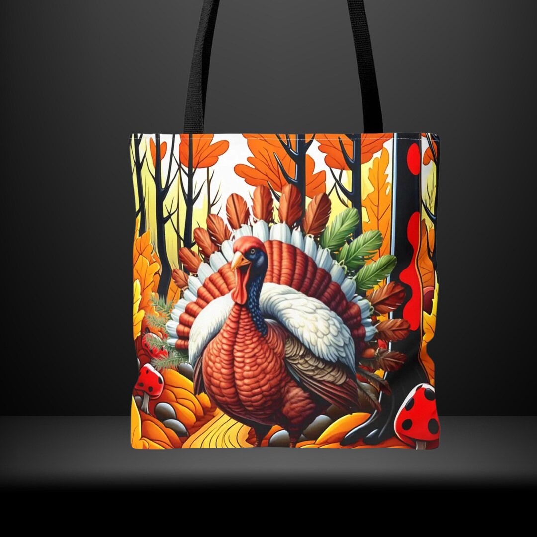 Autumn Turkey Tote Bag, Fall Thanksgiving Farmer Market Sack, Colorful ...