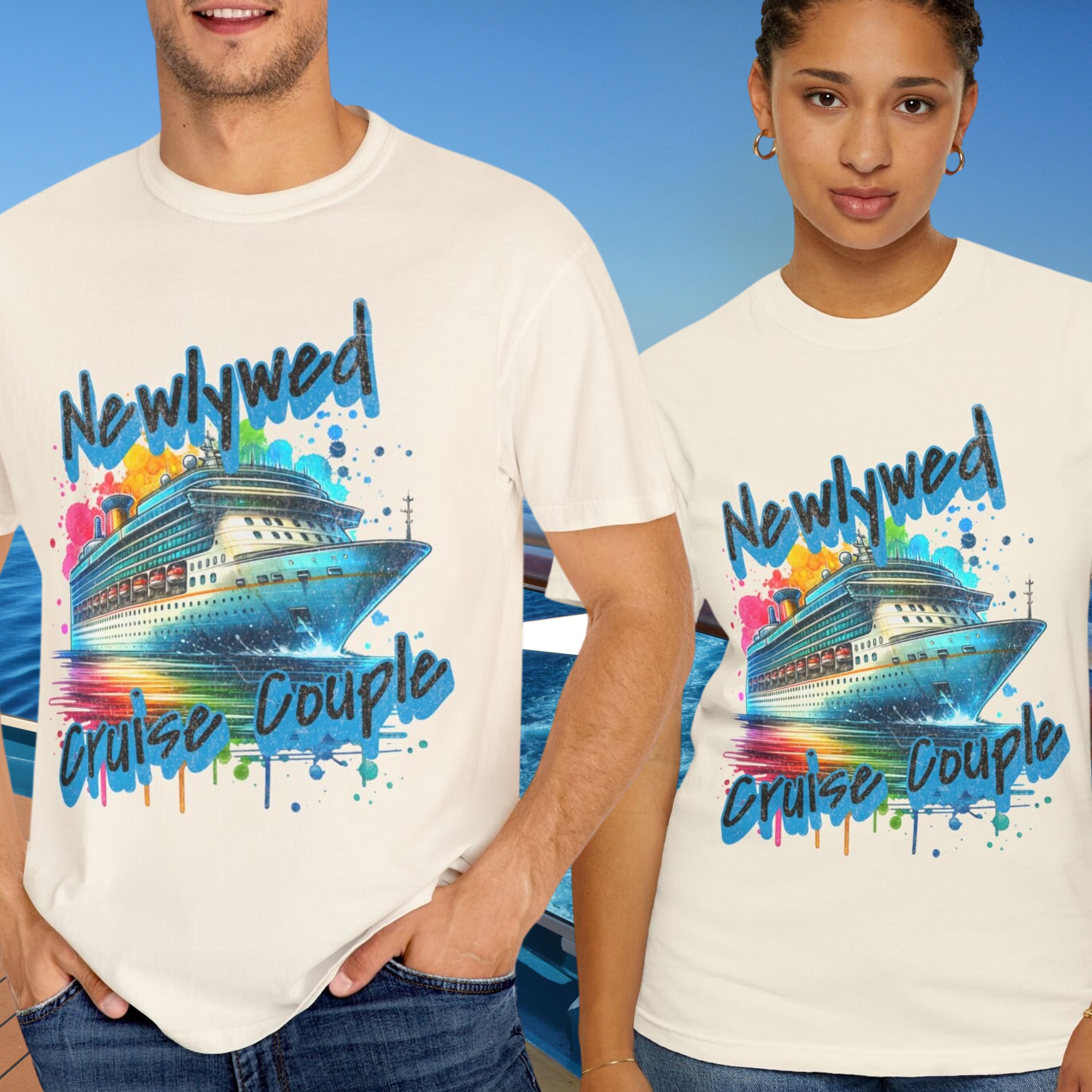 Newlywed Cruise Couple T-shirt, Vintage Graffiti Aesthetic Graphic Tee ...
