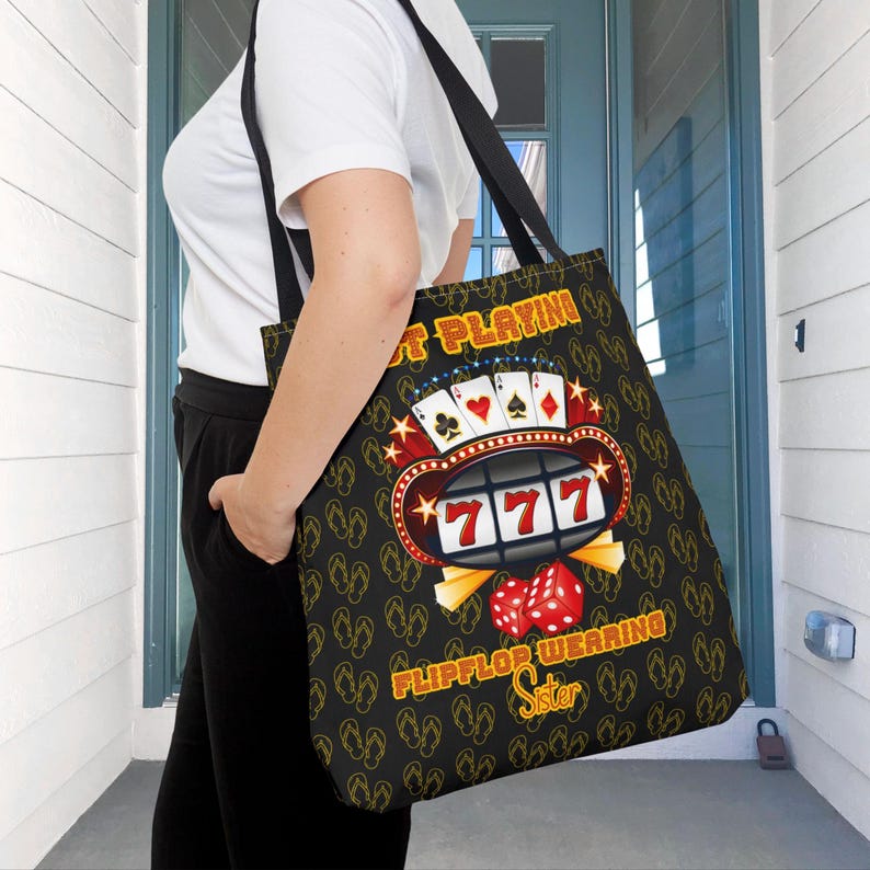 Slot Playing Flipflop Wearing Sister Tote Bag, Personal Gift for Casino ...