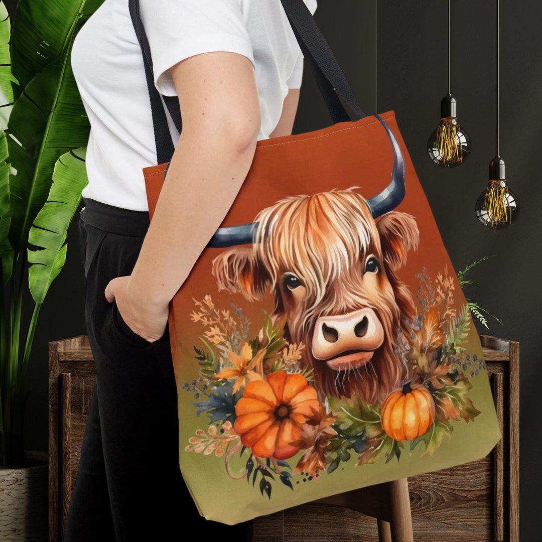 Highland Cow Autumn Tote Bag, Farm Anmimal Travel Bag, Country Core ...