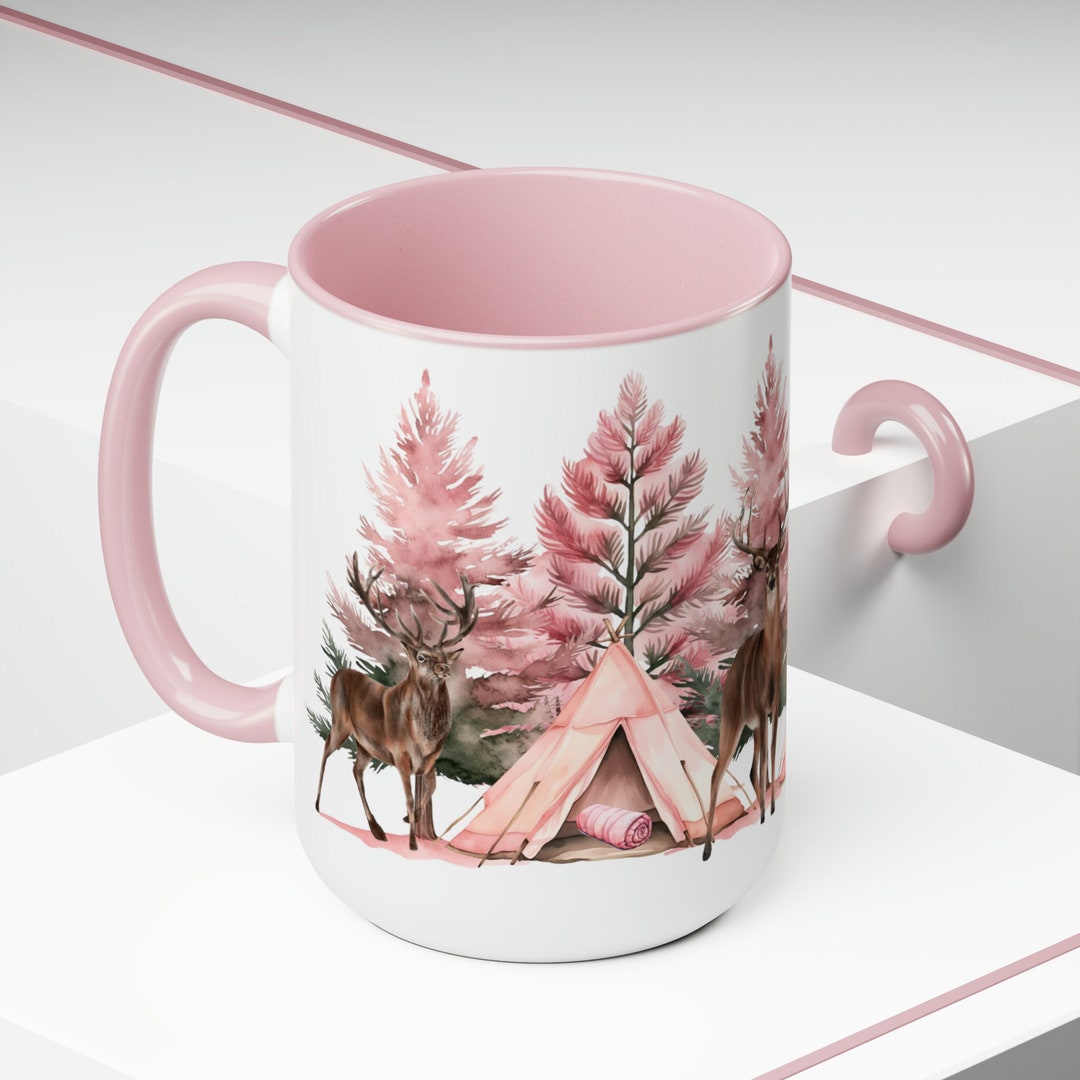 Pink Buck Camping Coffee Mug, Ladies Deer Vintage Rustic Tent Camp ...