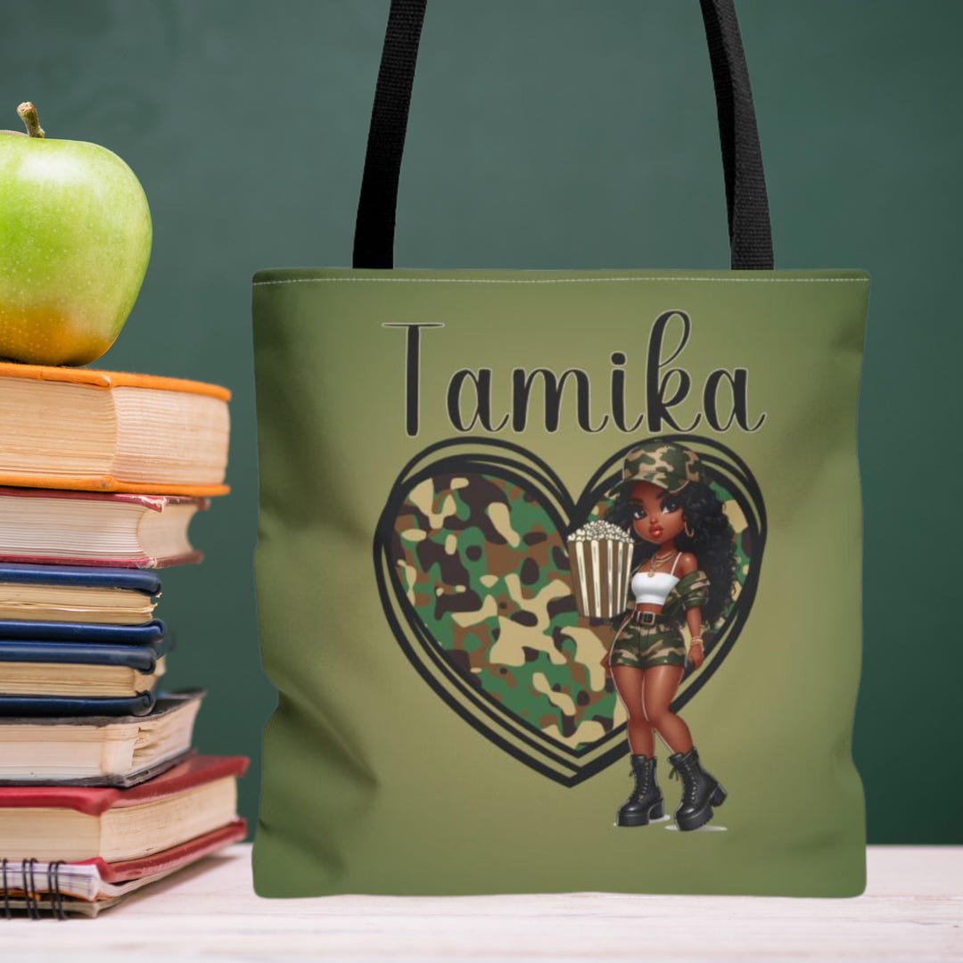 Personalized Black Girl Camo Movie Popcorn Tote Bag, Custom Camouflage ...