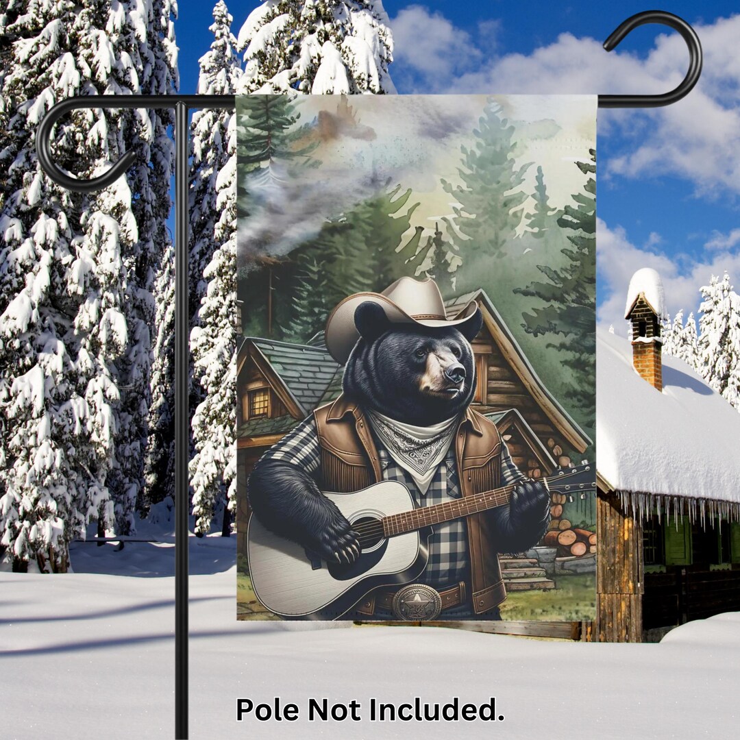 Guitar Player Brown Grizzly Bear Country Music Flag, Cowboy Western ...