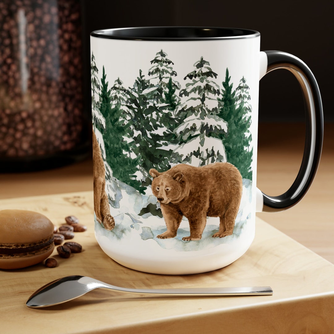 Bear Mug, Winter Grizzly Bear, Snow Forest Animal, Brown Bear Coffee ...