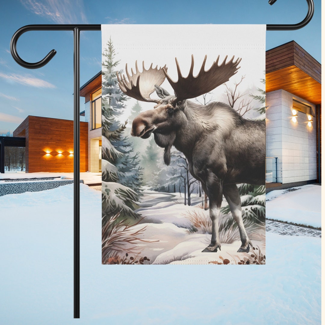 Rustic Moose Garden Flag Wildlife Nature Lover Forest Bull Animal Lawn ...