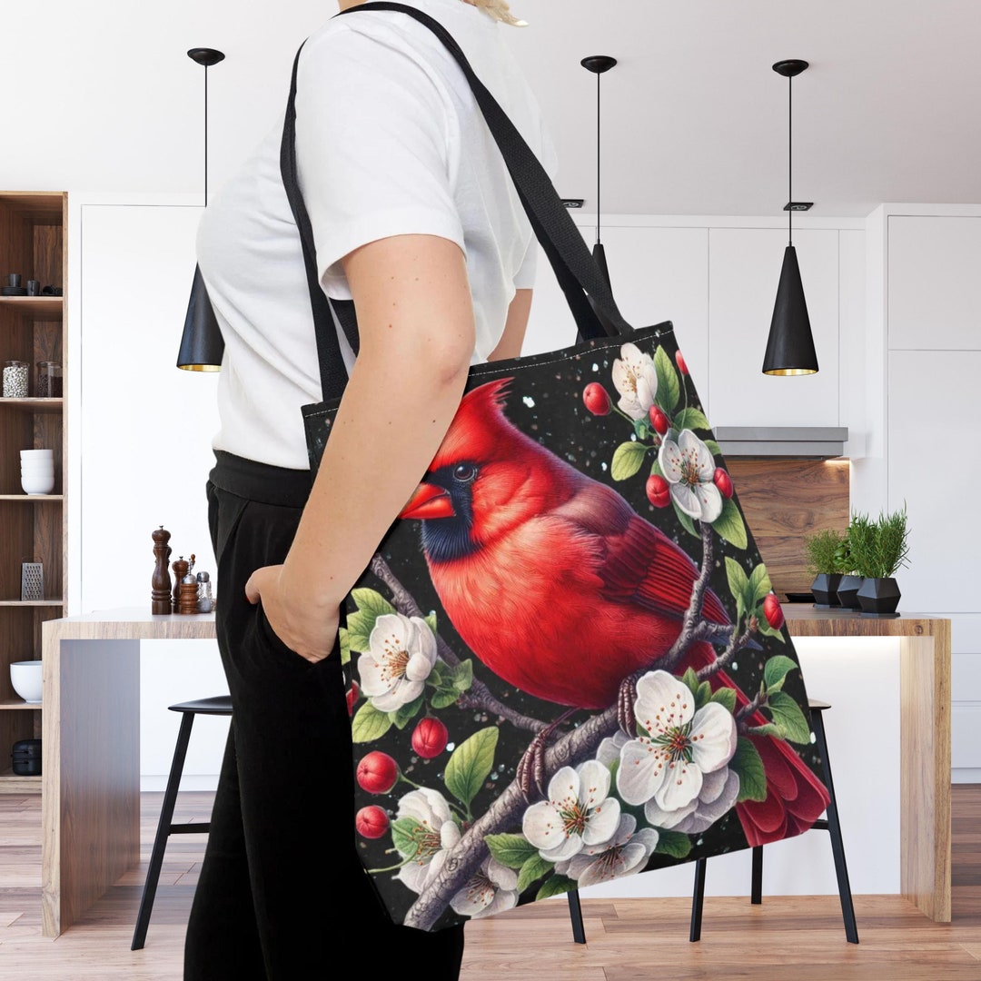 Cardinal Bird Tote Bag, Cherry Blossom Tree Anime Animal Gift Sack ...