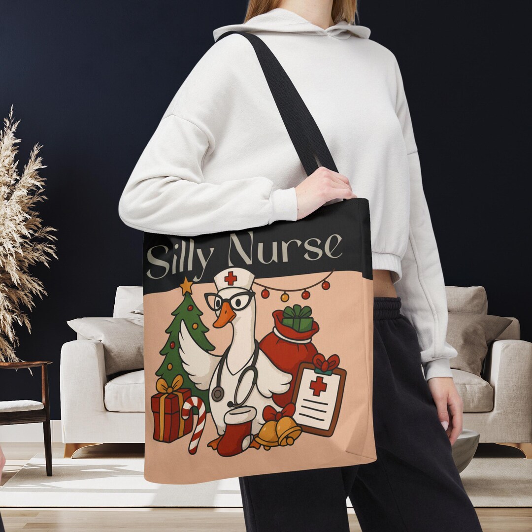 Custom Silly Goose Nurse Christmas Tote Bag, Funny RN Hospice Holiday ...
