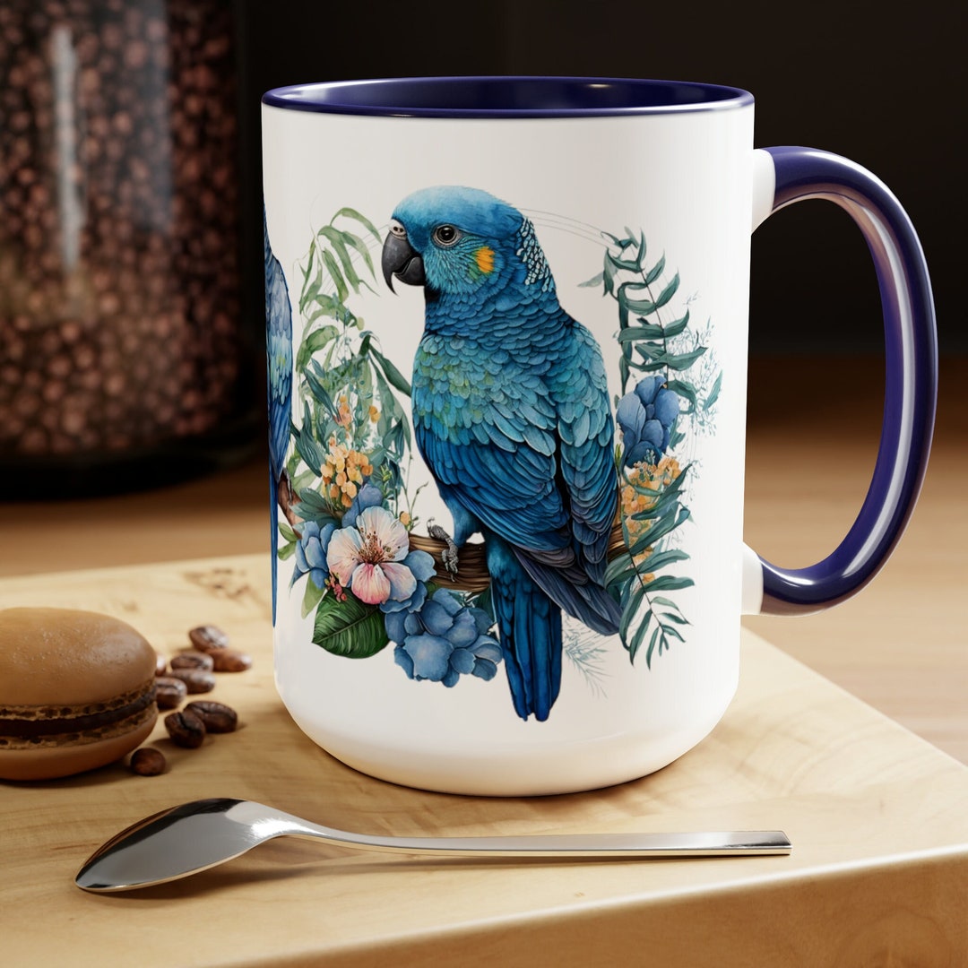 Blue Parrot Mug, Parrot Bird Dinnerware for Tropical Bird Mom ...