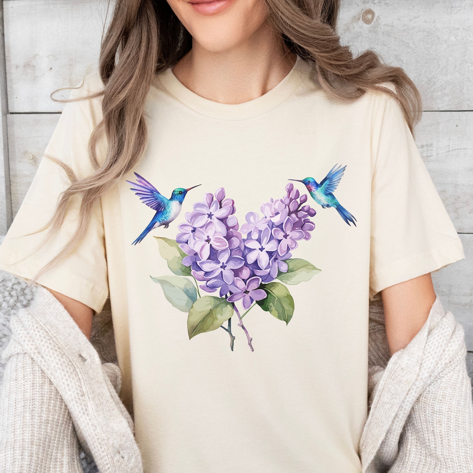 Hummingbird T-shirt, Spring Bird Lover Lilac Bird Shirt, Hummingbird ...