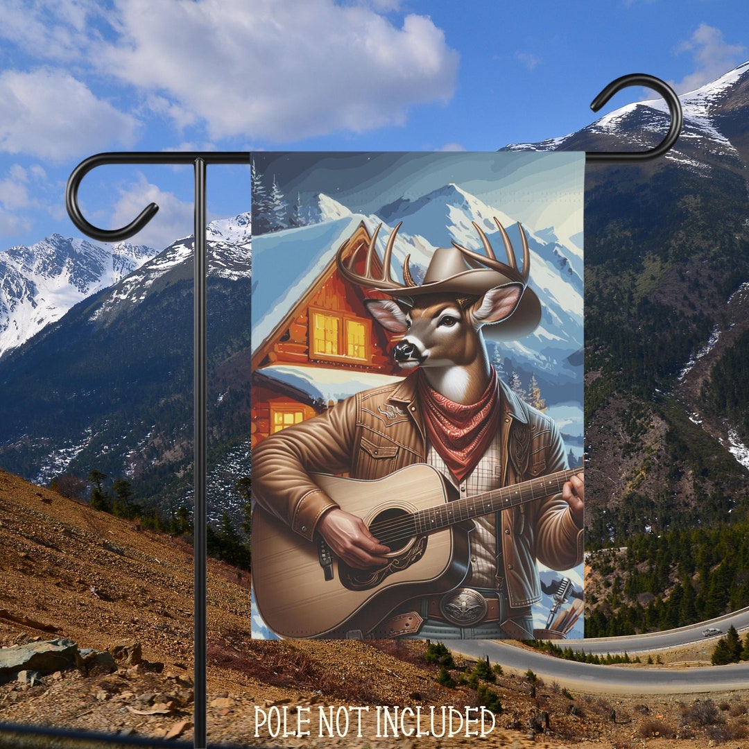Buck Country Western Guitar Player Banner, Outdoor Camper Campfire ...