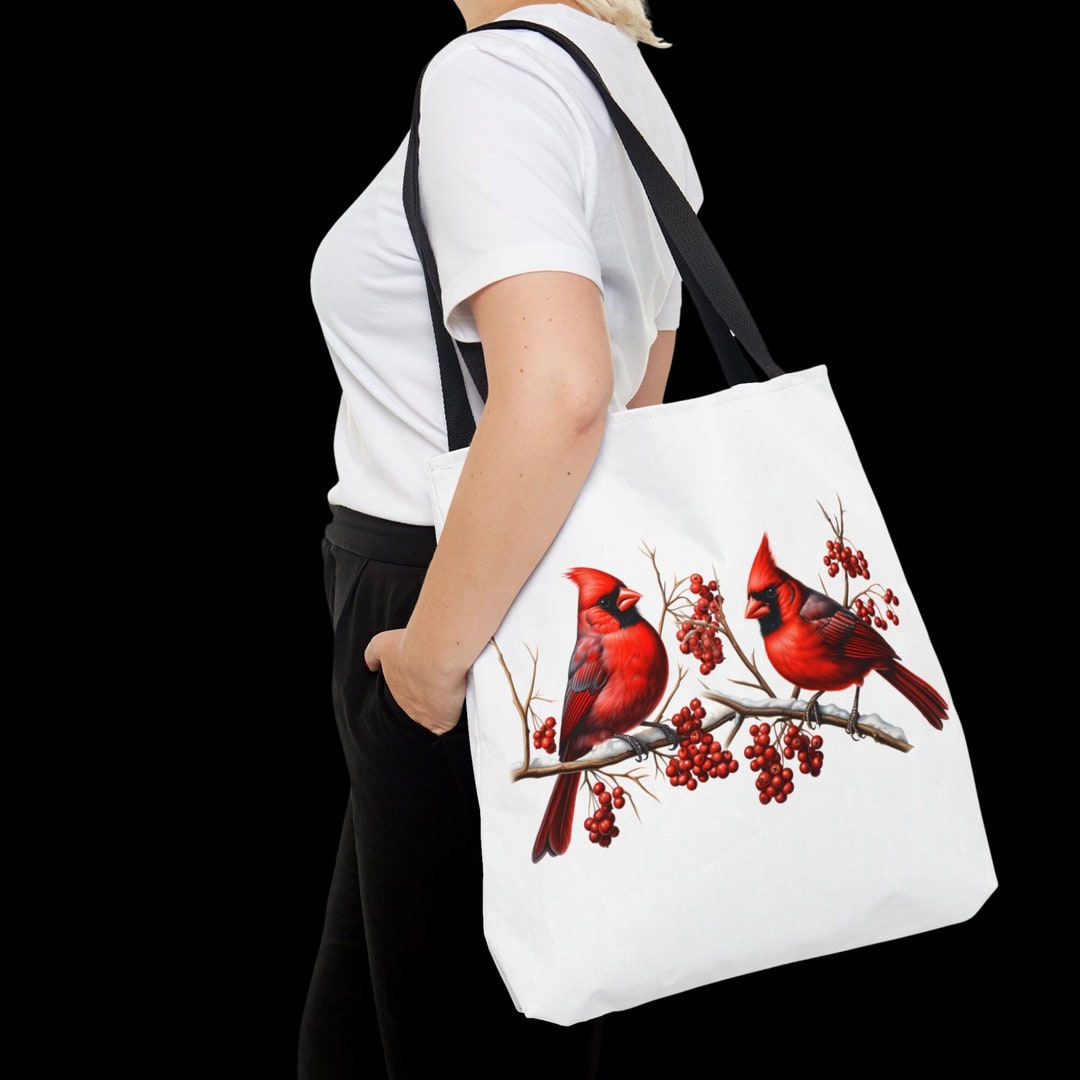 Cardinal Bird Tote Bag, Winter Red Bird Travel Bag, Wildlife Travel Bag ...