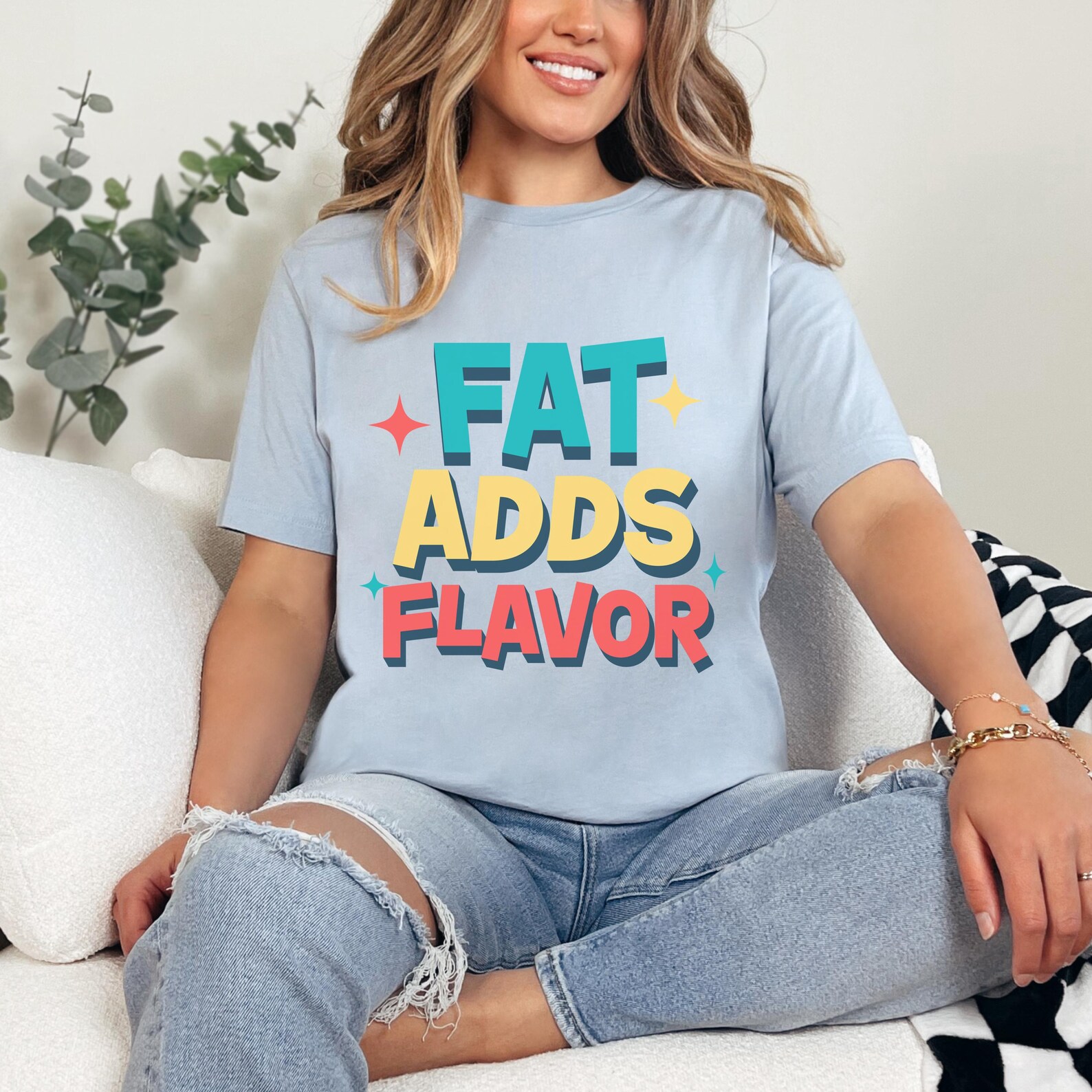 Fat Adds Flavor T-shirt, Funny Curvy Women Pun Phrase Quote Shirt, Cute ...
