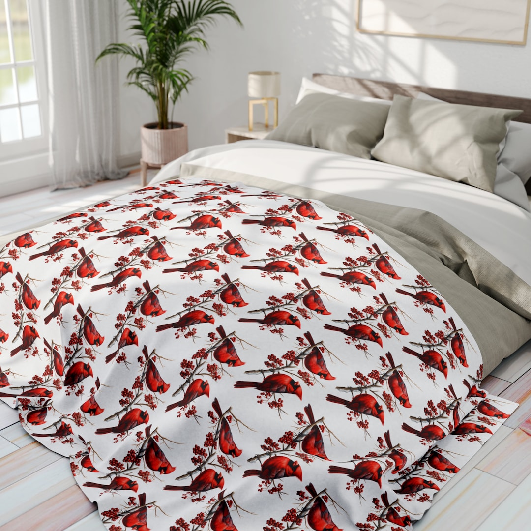 Cardinal Bird Fleece Blanket, Cardinal Bird Home Decor, Bird Watcher ...
