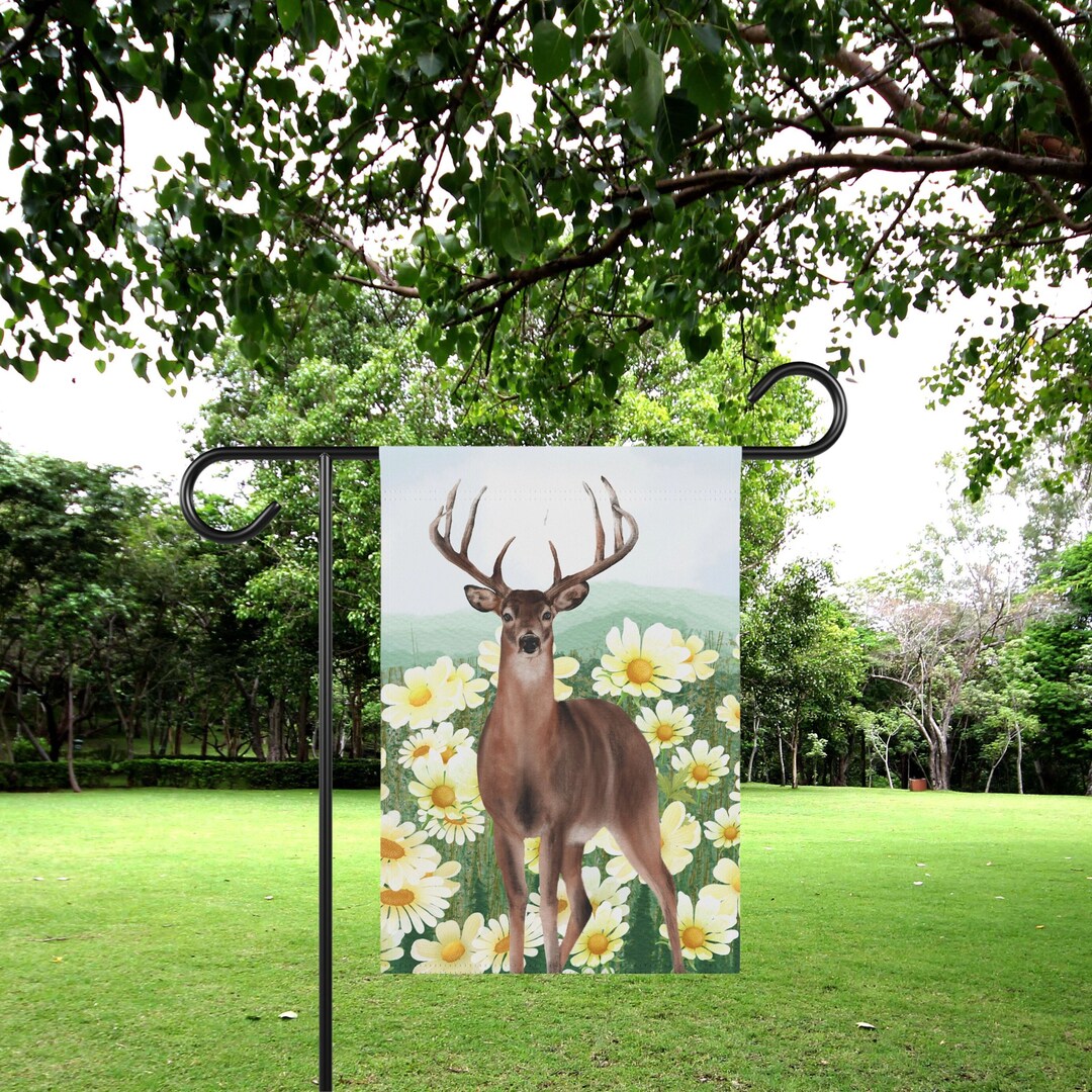 Buck Garden Flag, Deer Yard Banner Home Decor, Spring Floral Daisy Lawn ...