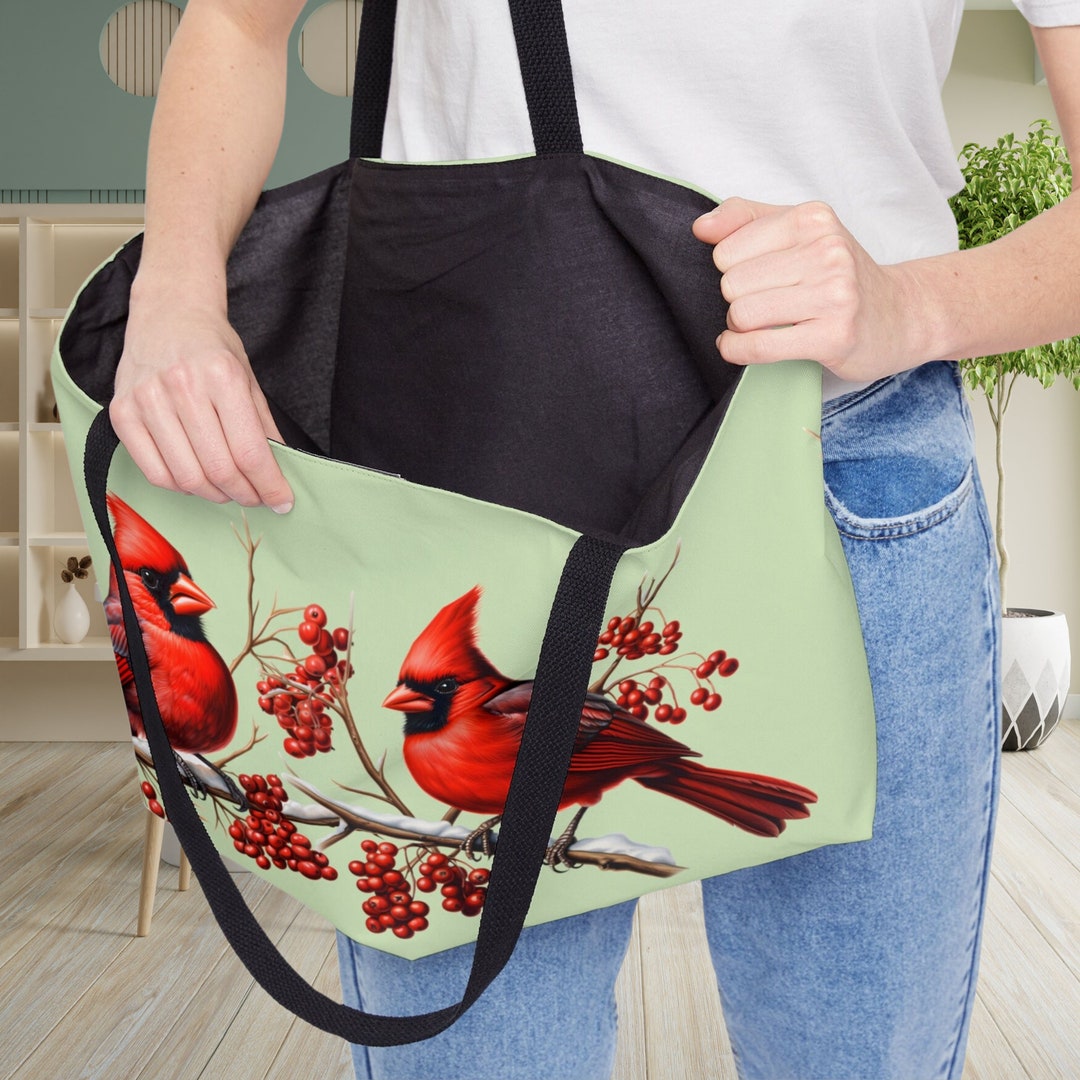 Cardinal Bird Tote Bag, Ladies Green Overnight Weekend Travel Acessory ...