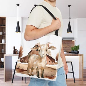 Goat Farm Tote Bag, Farm Ranch Bookbag, Barn Animal Travel Accessory ...