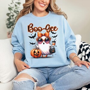 Boo-gee Halloween Ghost Sweatshirt, Funny Saying Coquette Trick or ...