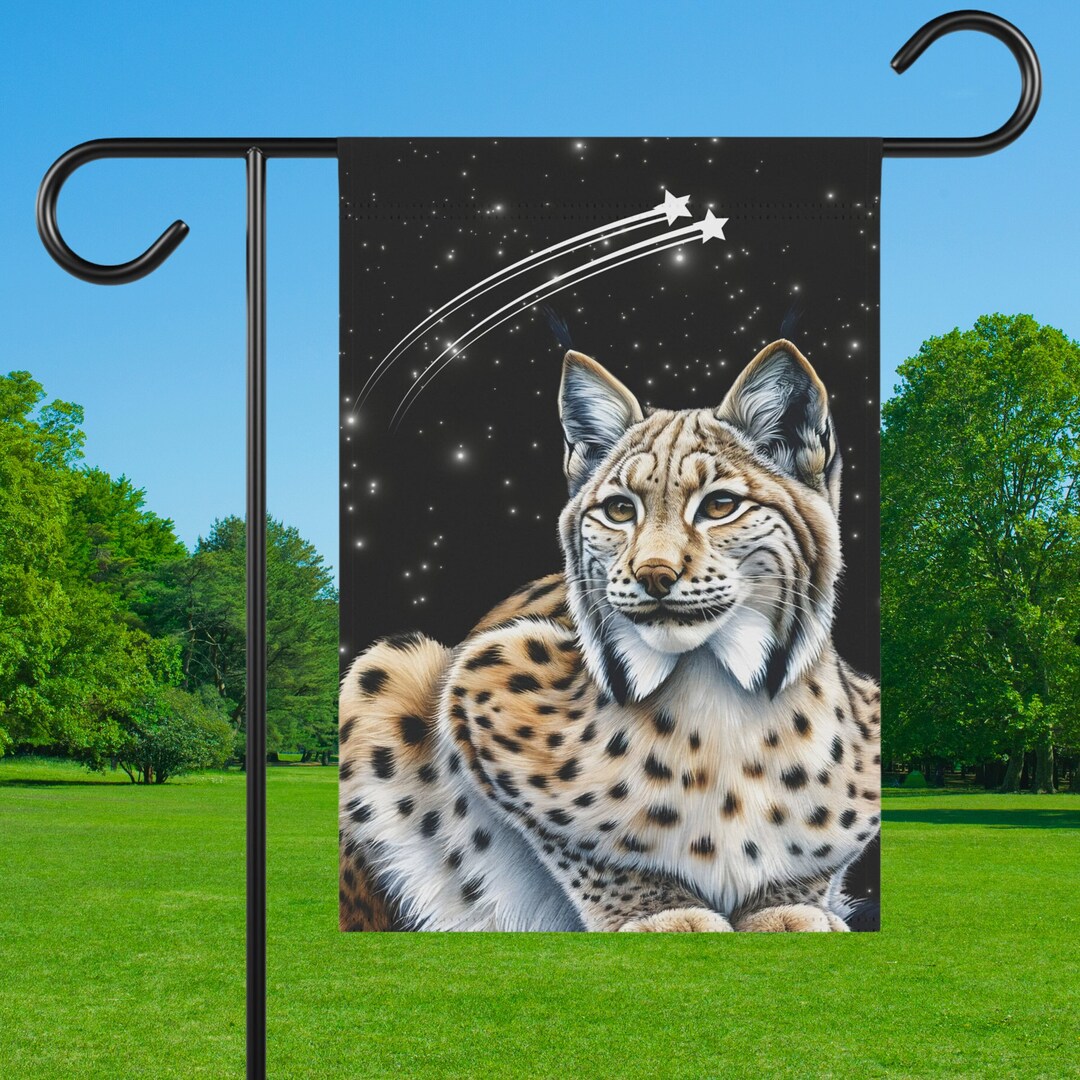 Lynx Garden Flag, Forest Wild Cat Shooting Star Outdoor Backyard Lawn ...