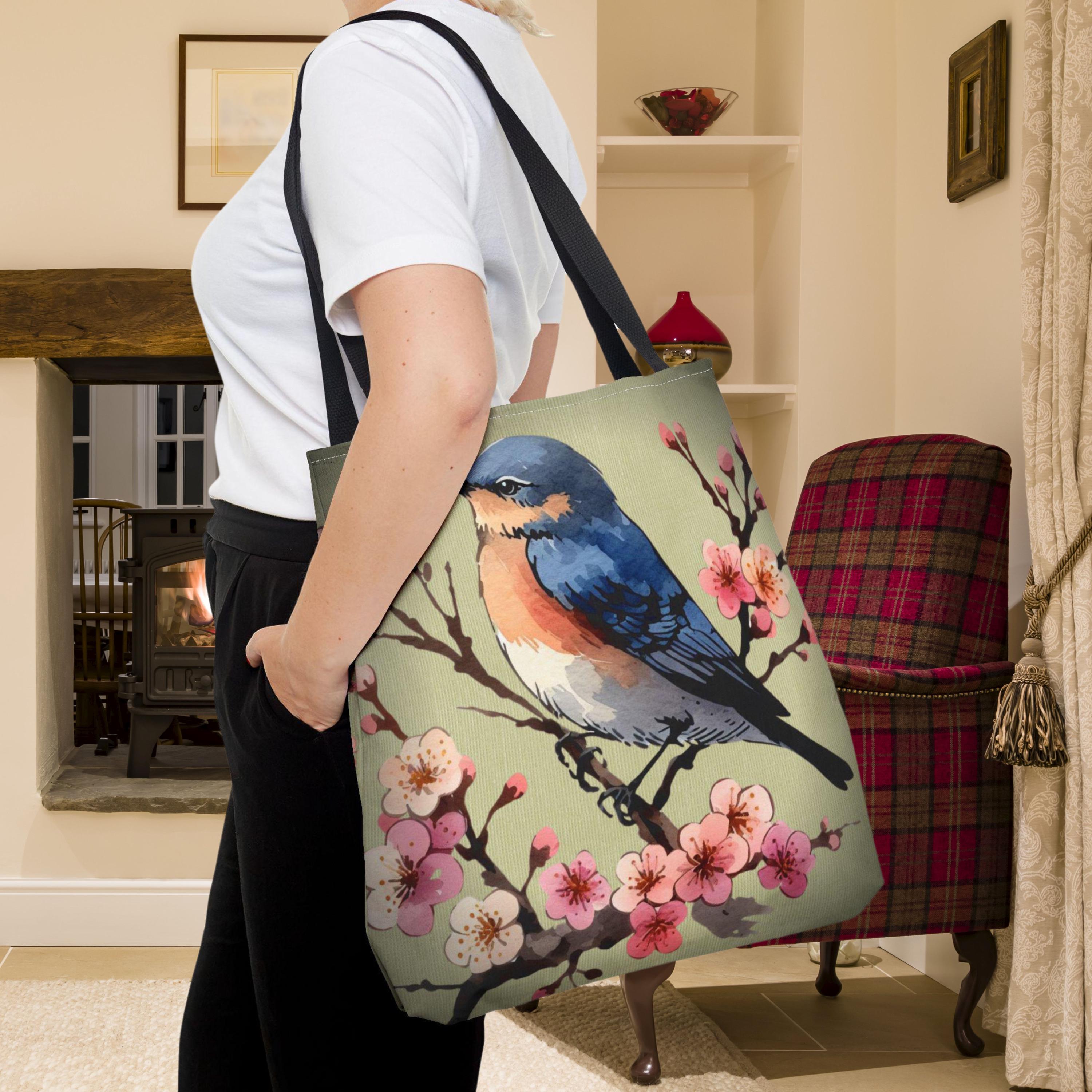 Robin Bird Cherry Blossom Tree Tote Bag, Birdwatching Carryall Travel ...